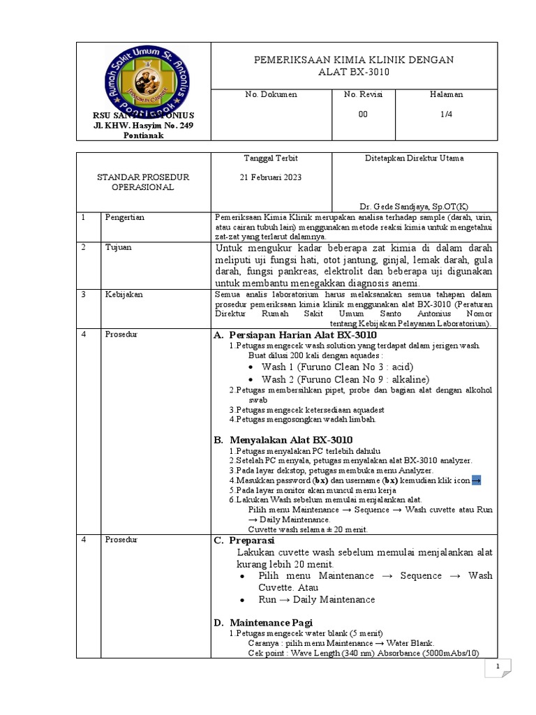 Prosedur Pemeriksaan Alat BX-3010 | PDF