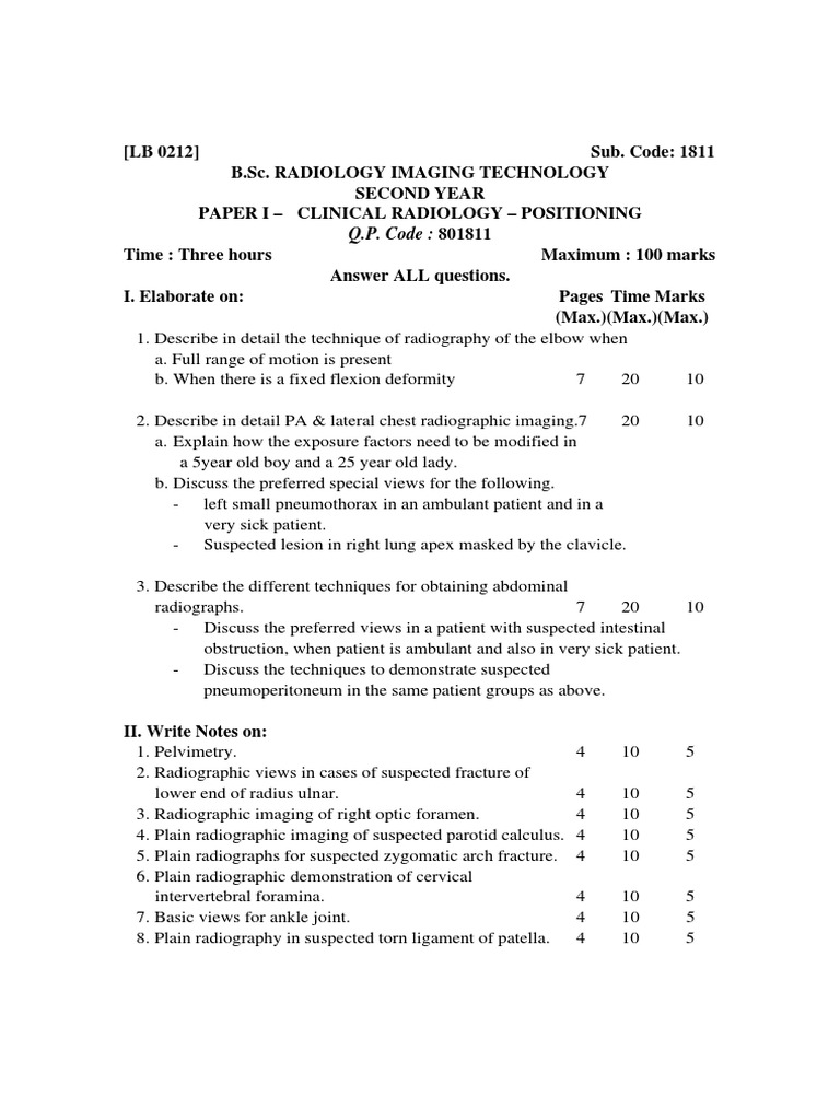 Clinical Radiology Paper 1 Question Papers | PDF | Radiography | Radiology