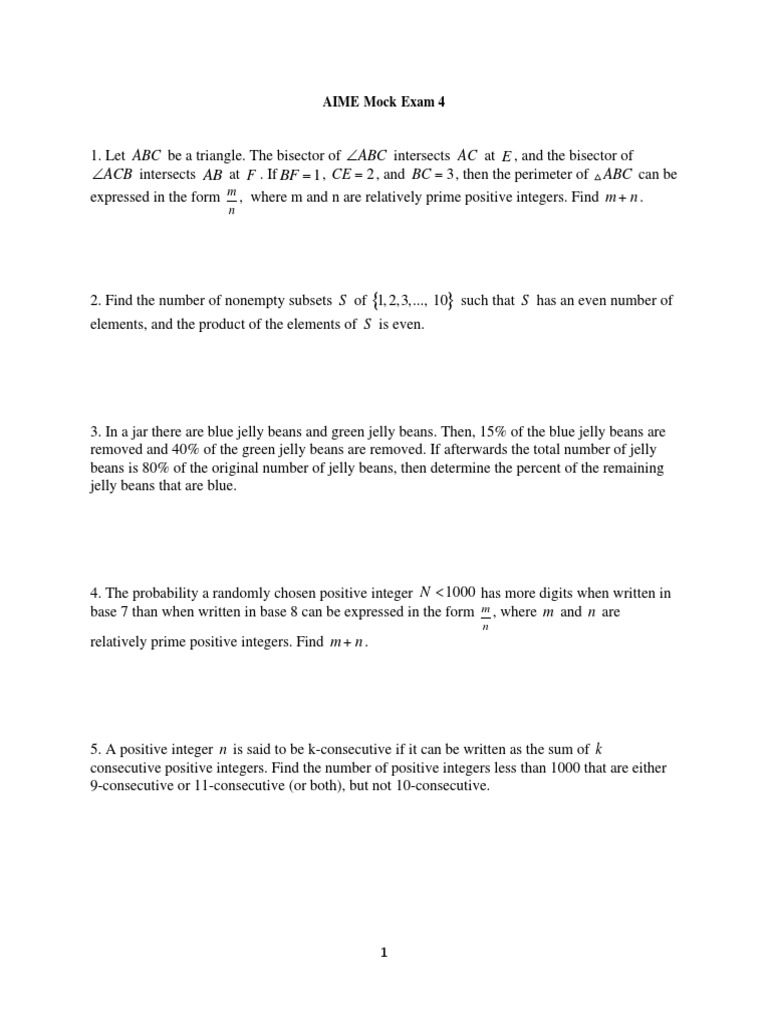 AIME Mock Exam 4 PDF | PDF | Arithmetic | Number Theory