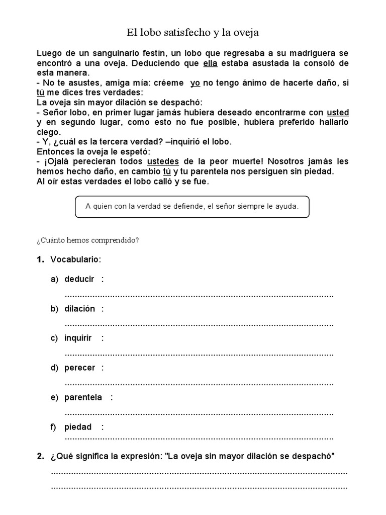 El Lobo Satisfecho y La Oveja | PDF