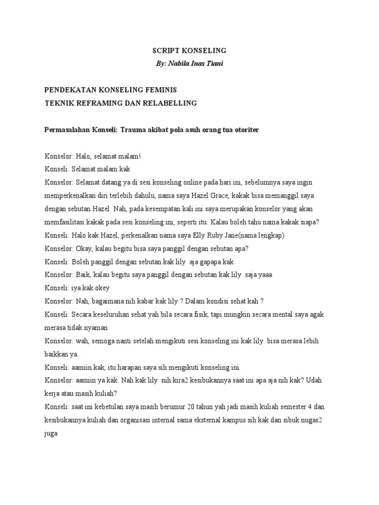 Script Konseling | PDF | Seni & Disiplin Bahasa