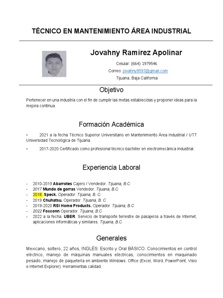 curriculum MANTENIMIENTO | PDF