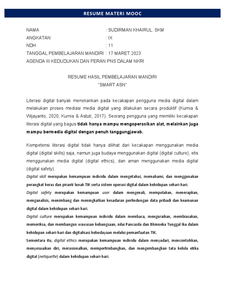 RESUME AGENDA III Materi 1 SMART ASN | PDF