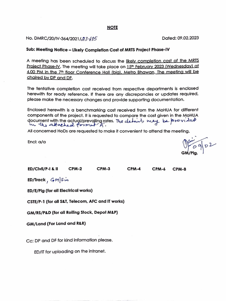 MRTS Phase-IV Cost Meeting Notice | PDF | Tunnel | Rapid Transit