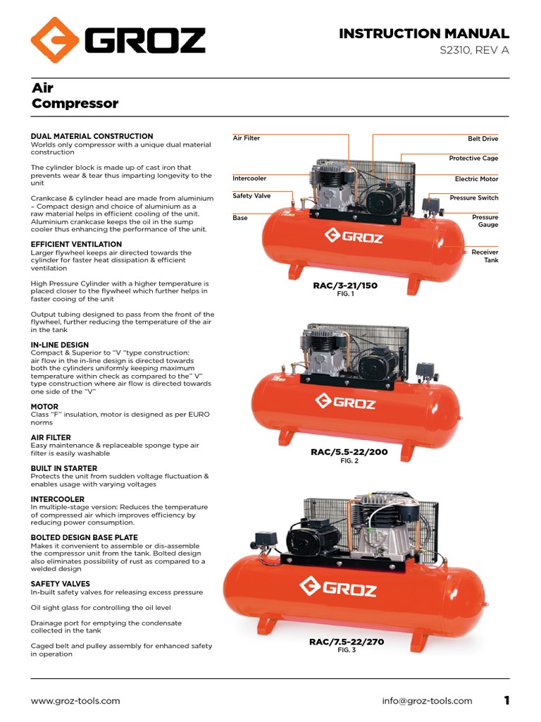 Air Compressor Manual PDF | PDF | Ac Power Plugs And Sockets | Valve