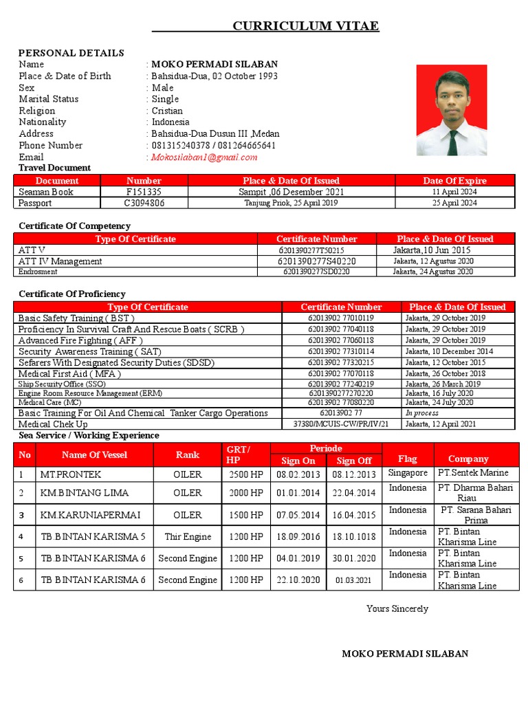CV - Moko Permadi Silaban PDF | PDF | Transport | Watercraft