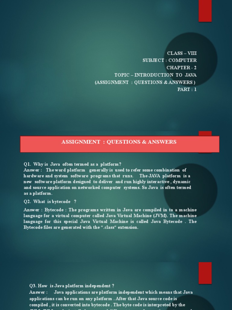 Class Viii Computer Chapter 2 Assignment Part1 Pdf 1 1 Pdf Java Programming