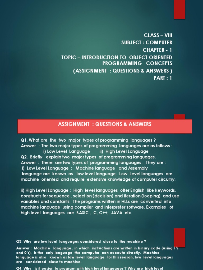 Class - Viii - Computer - Chapter - 1 (Assignment Part1,2) PDF | PDF | Object Oriented ...