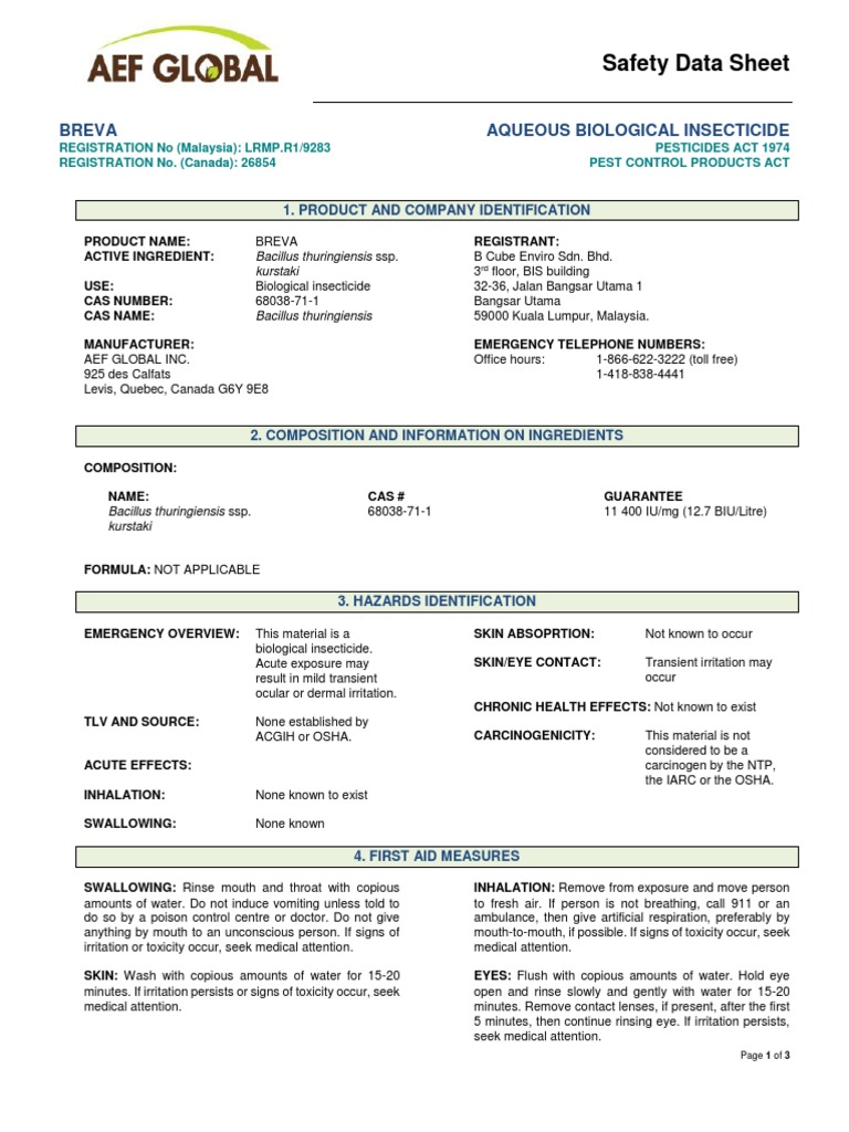 MSDS Breva en | PDF | Water | Toxicity
