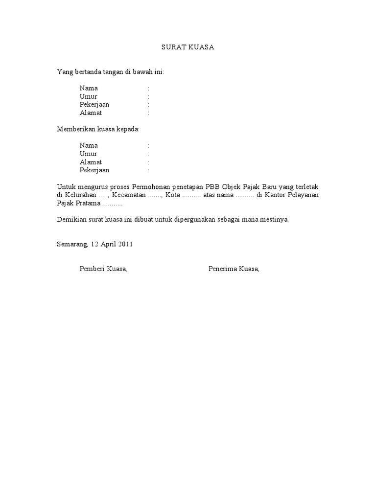 Draft Surat KUASA OP Baru PBB | PDF