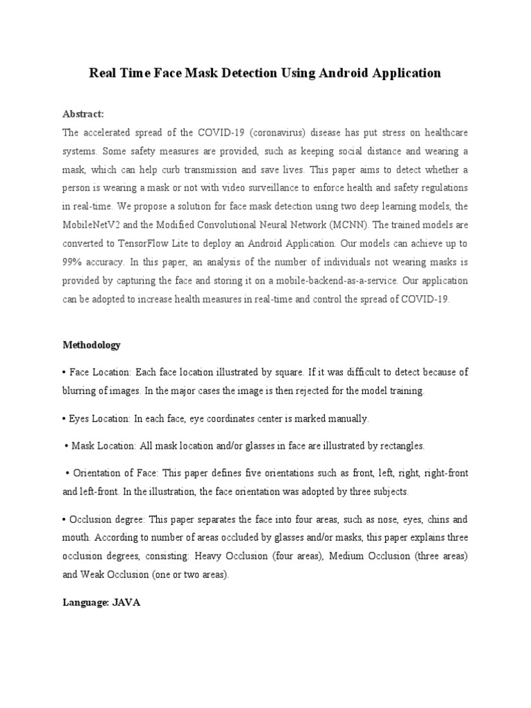 Real Time Face Mask Detection Using Android Application | PDF | Science ...