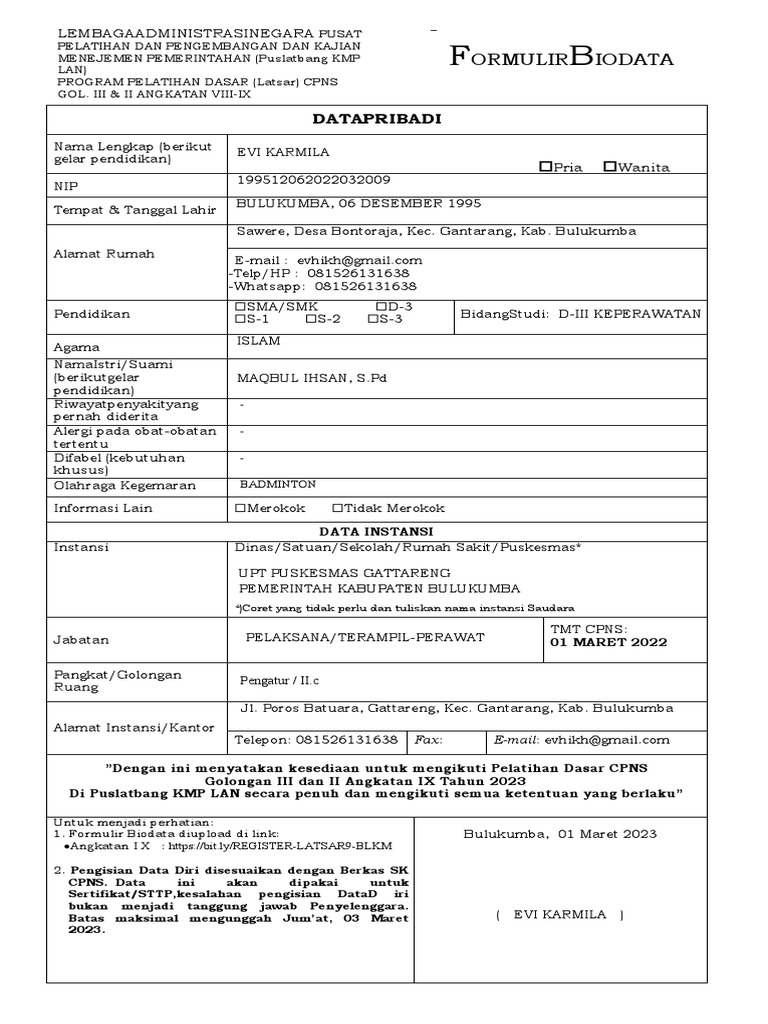 Formulir Biodata | PDF