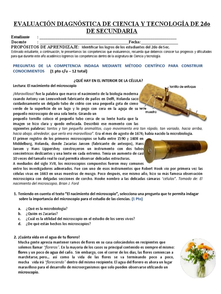 EVALUACIÓN DIAGNÓSTICA DE CYT DE 2DO SEC Respuestas | Descargar gratis PDF | Núcleo atómico ...
