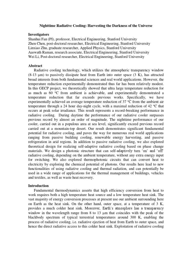 Nighttime Radiative Cooling Harvesting The Darkne | PDF | Heat Transfer ...