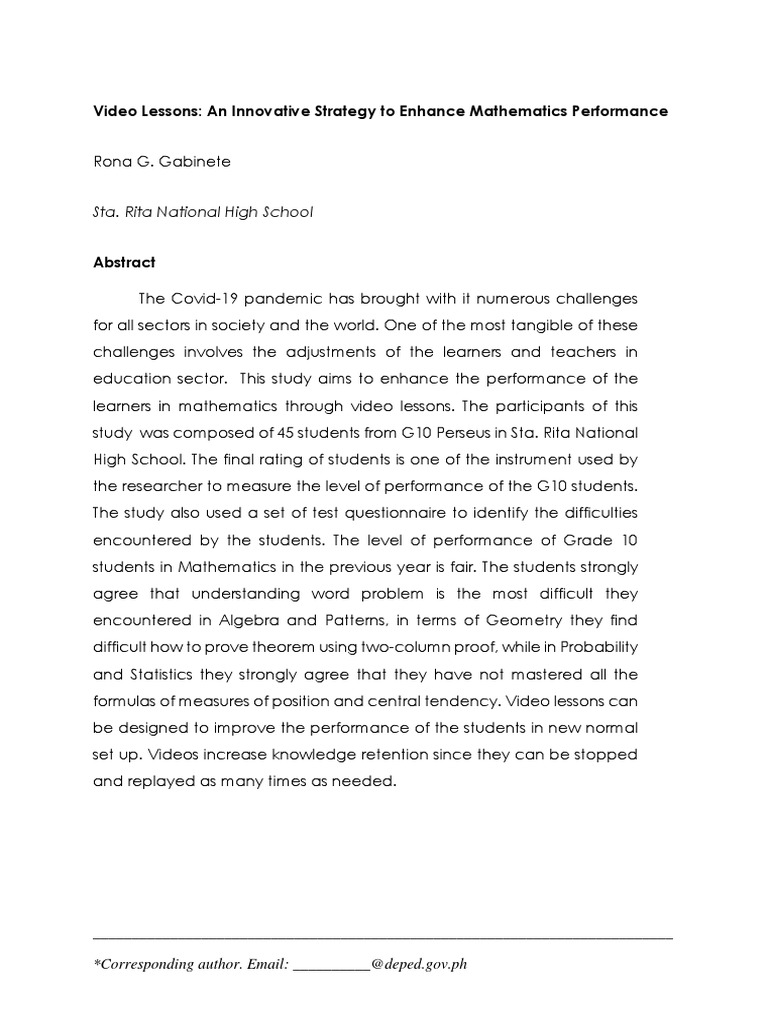 Rona G. Action Research | PDF | Teaching Mathematics | Teachers
