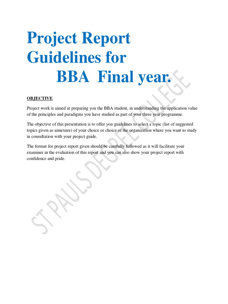 Project Report Guidelines For BBA Final Year PDF | PDF | Investing | Budget