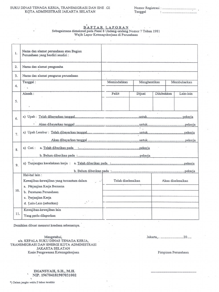 Form Pasal 8 UU 7 1981 - Wajib Lapor Ketenagakerjaan | PDF