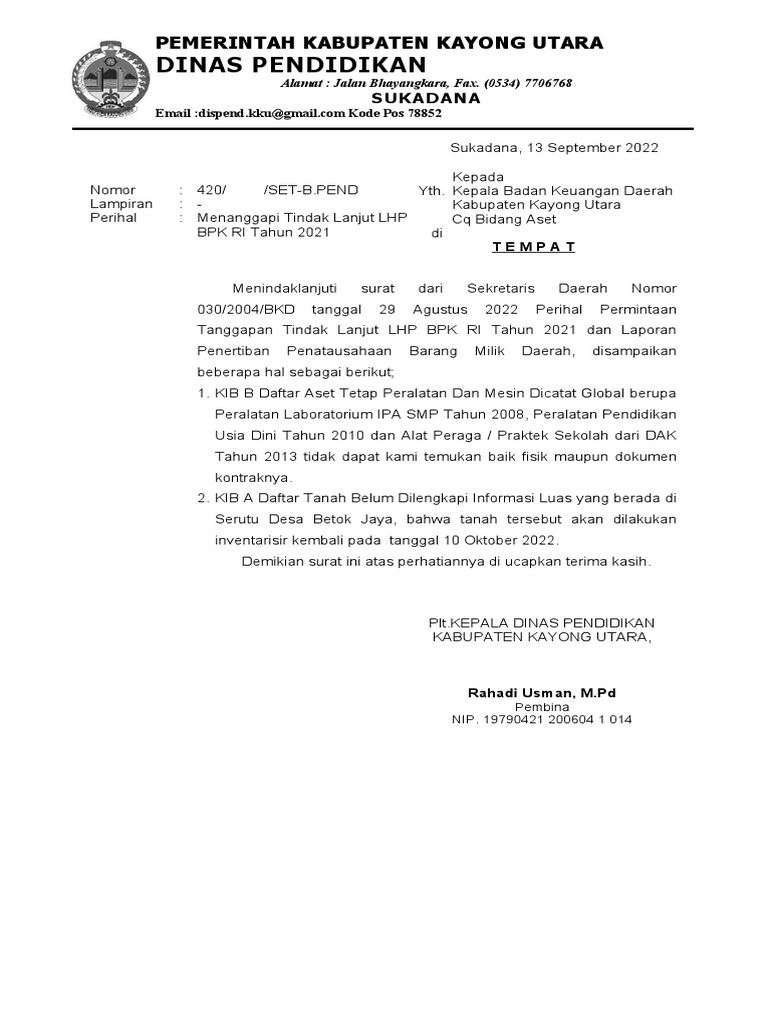 Tanggapan LHP BPK RI Tahun 2021 | PDF
