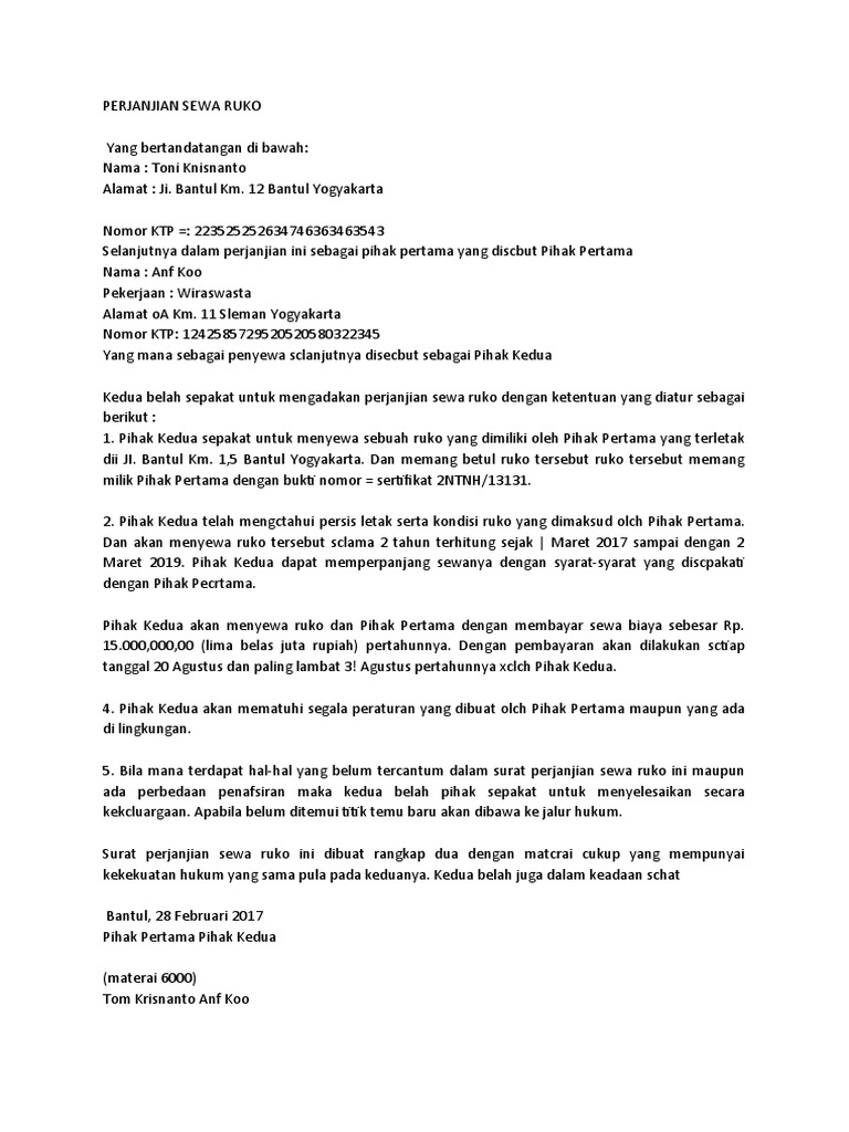 Perjanjian Sewa Ruko | PDF