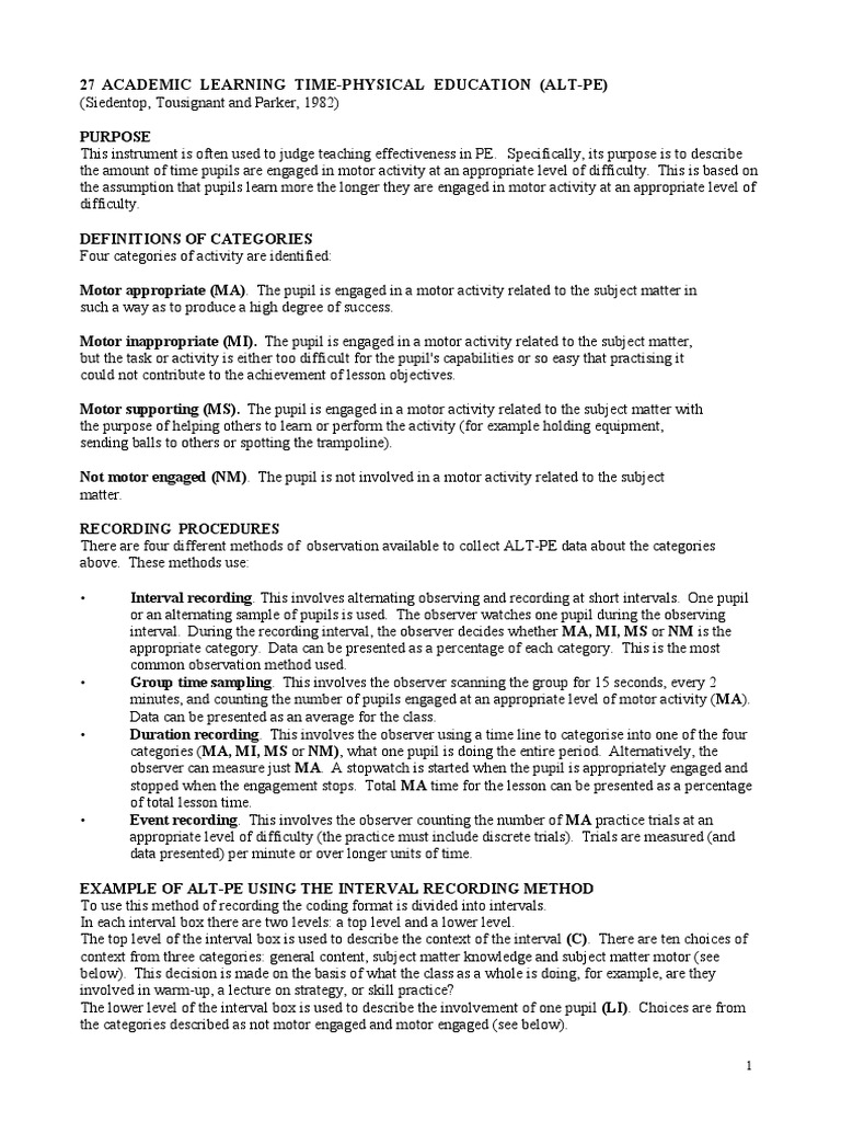 Academic - Leaning - Time - Physical - Education Word Version | PDF ...