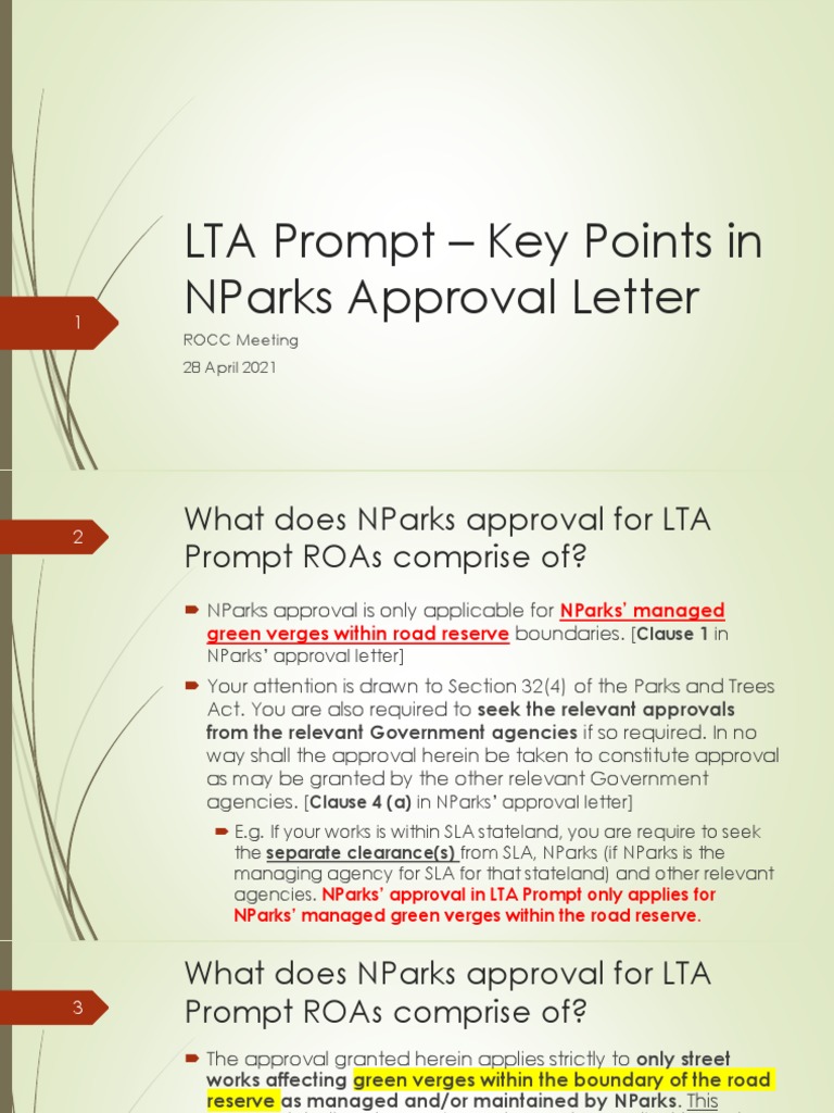 Key Point of NParks LTA Prompt Approval Letter (ROCC Meeting) - R1 ...