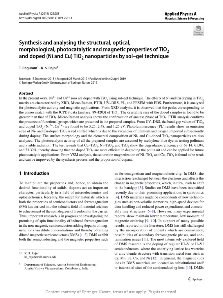 Synthesis and Analysing The Structural, Optical, Morphological ...