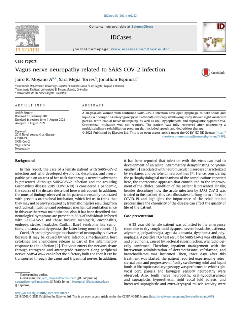 Vagus Nerve Neuropathy Related To SARS COV-2 Infection | PDF ...