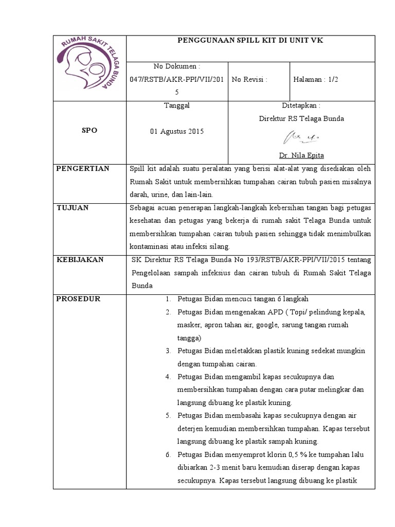 PENGGUNAAN SPILL KIT Di Unit VK | PDF | Kesehatan Holistik | Sains & Matematika