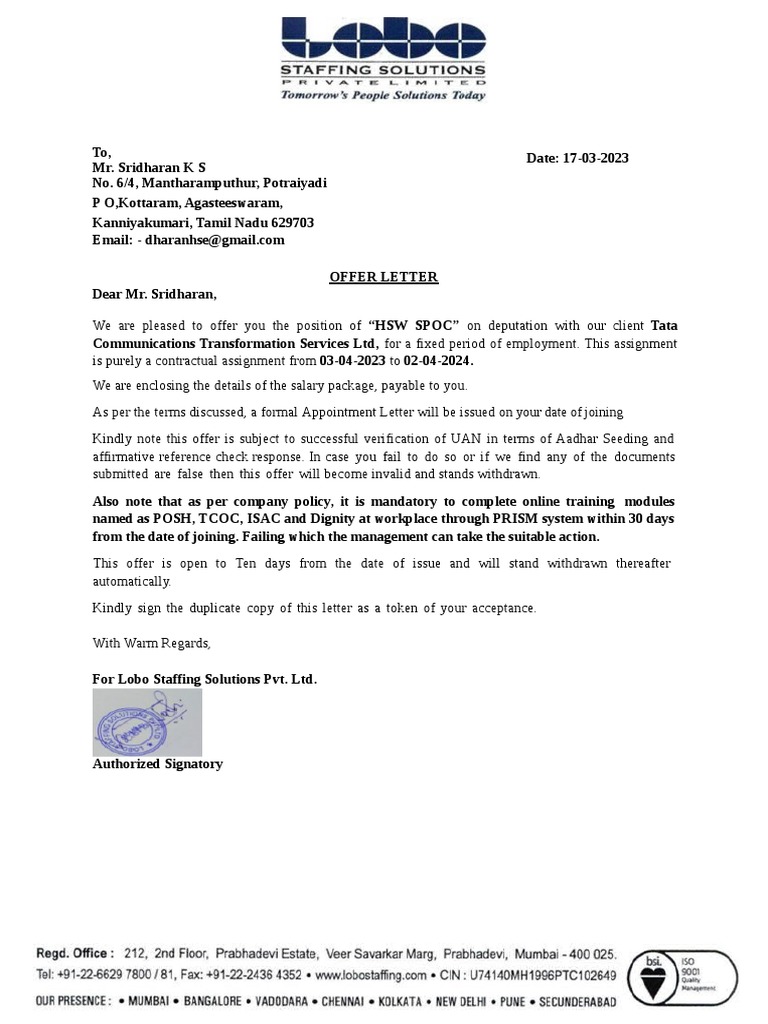 Offerletter | PDF | Employment | Taxes