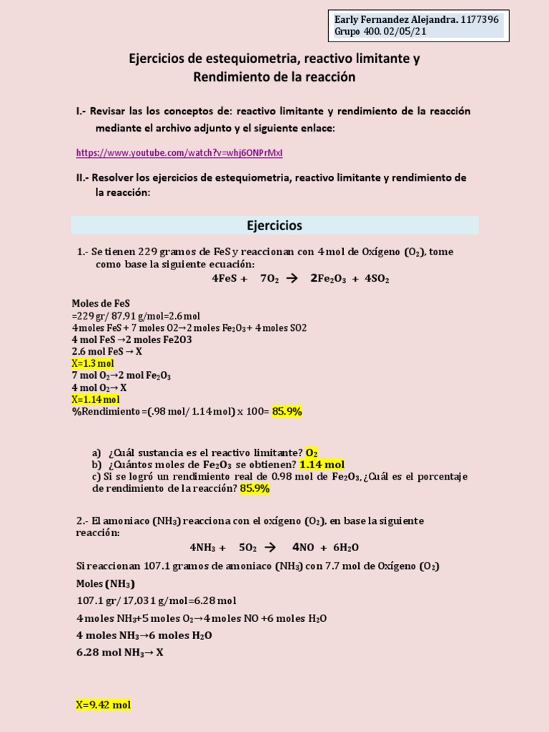 Ejercicios de Estequiometría y Rendimiento | PDF | Ácido clorhídrico | Estequiometría