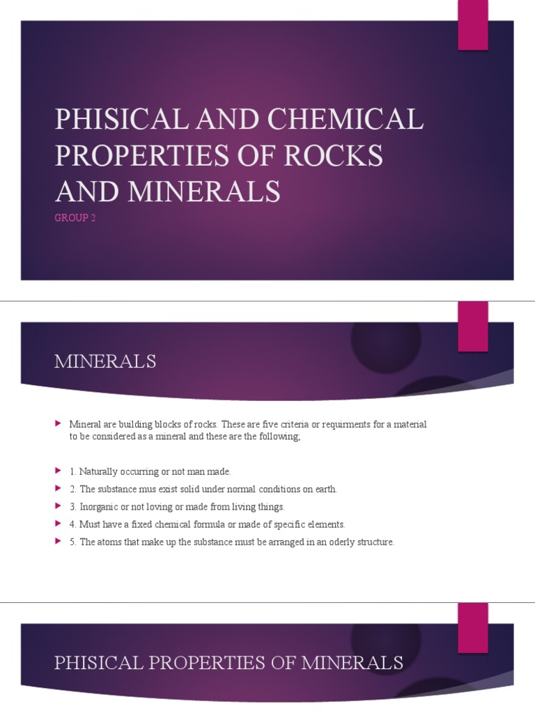 Phisical and Chemical Properties of Rocks and Minerals | PDF | Minerals ...