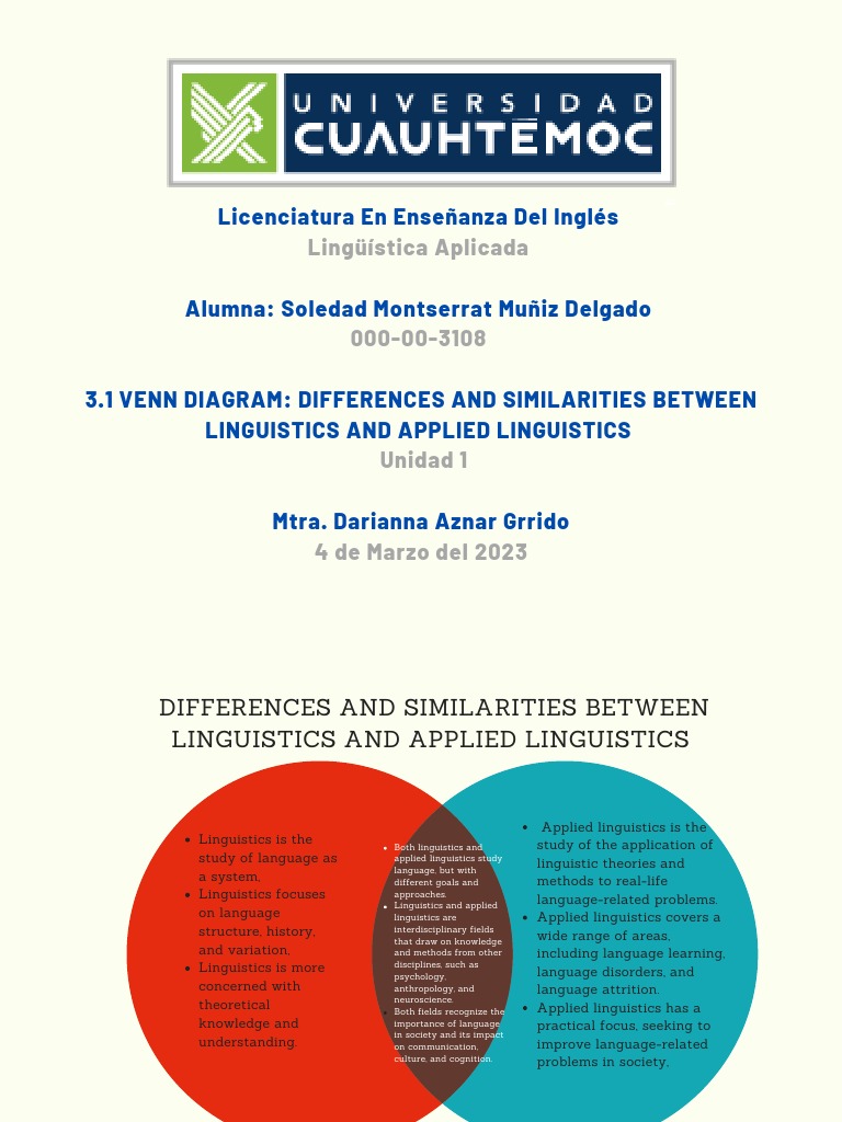 3.1 Venn Diagram Differences and Similarities Between Linguistics and Applied Linguistics | PDF ...