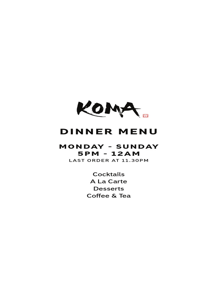 Koma Menu Food Consolidated Dinner | PDF | Sushi | Cuisine