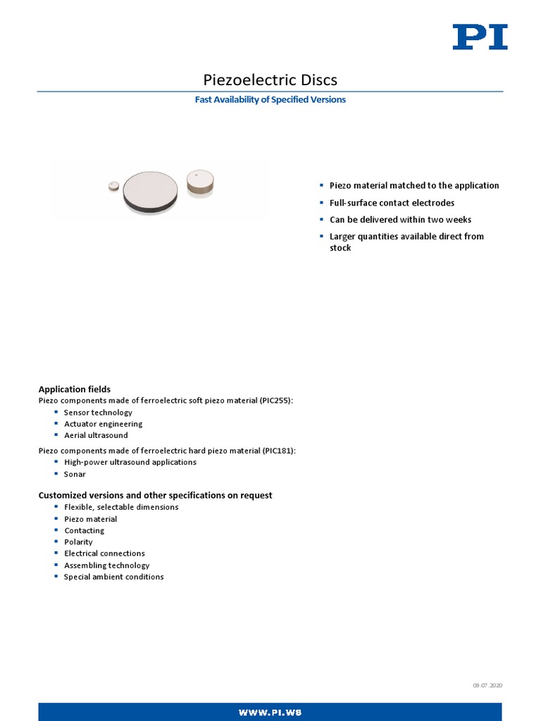 Piezo Components: Specs & Availability | PDF | Piezoelectricity ...