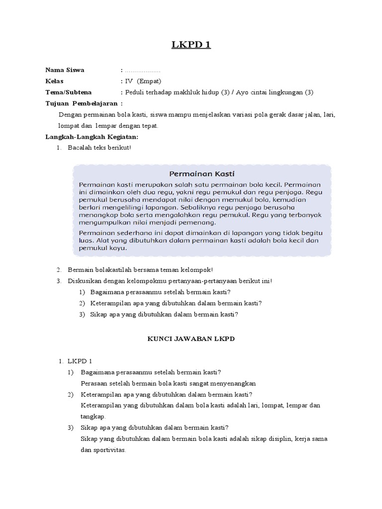 LKPD Kasti: Gerak Dasar & Penilaian | PDF