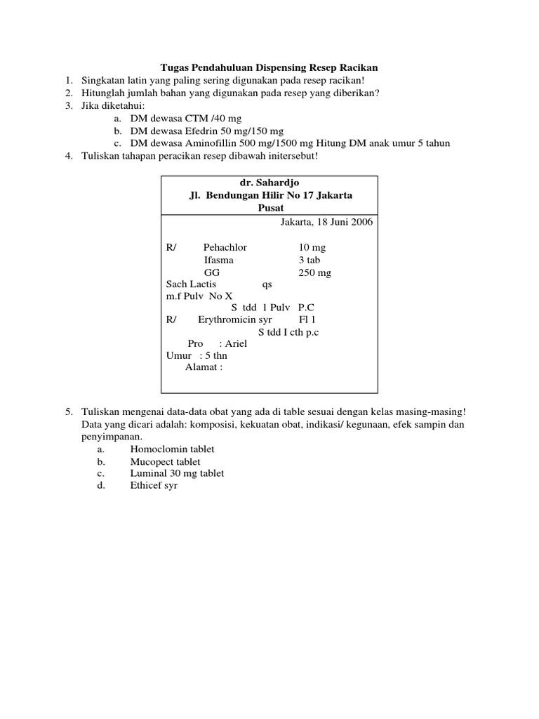 Tugas Pendahuluan Dispensing Resep Racikan | PDF