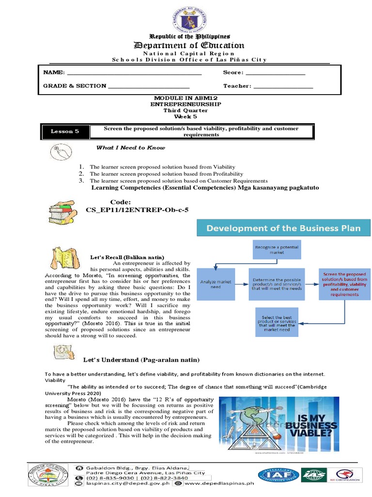 G12 Q1 ABM Entrep M 5 | PDF | Equity (Finance) | Balance Sheet