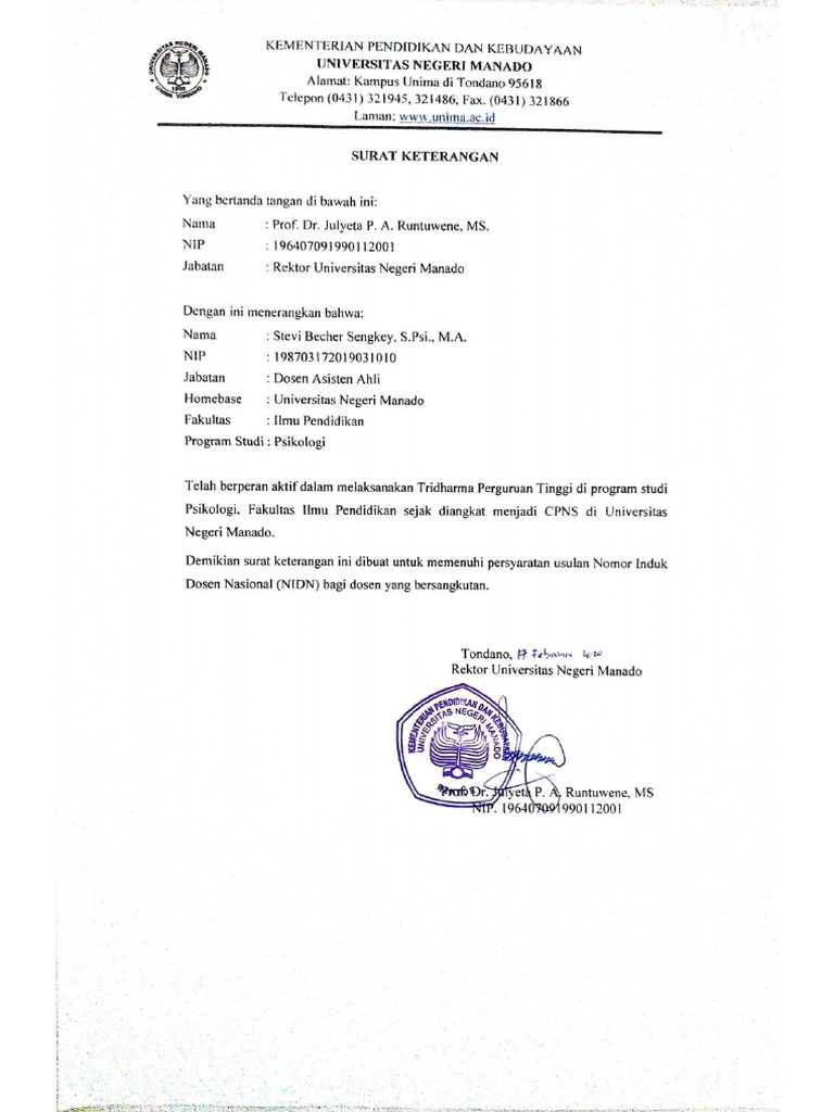 Surat Keterangan Rektor | PDF
