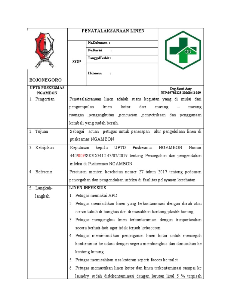 SOP Penatalaksanaan Linen Infeksius | PDF