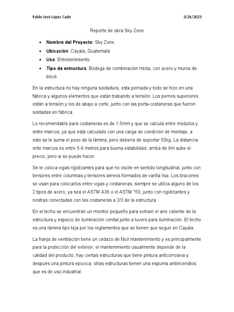 Reporte de Obra Sky Zone | PDF | Ingeniería de Edificación