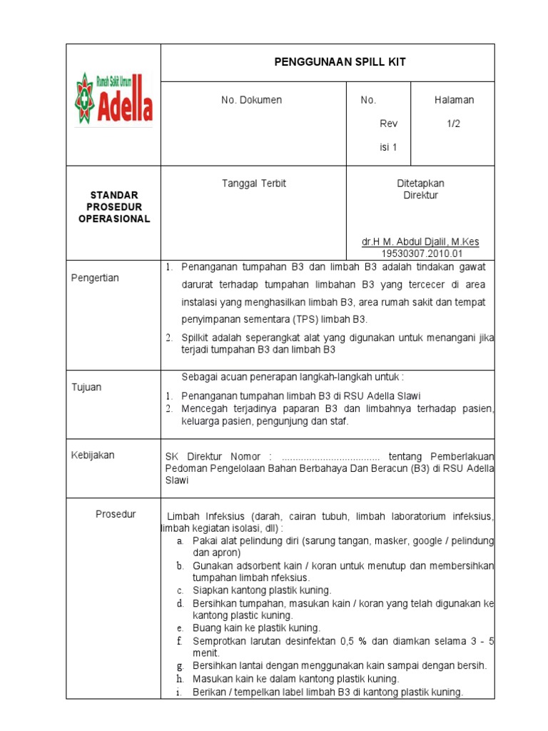 Prosedur Penggunaan Spill Kit B3 | PDF | Sains & Matematika