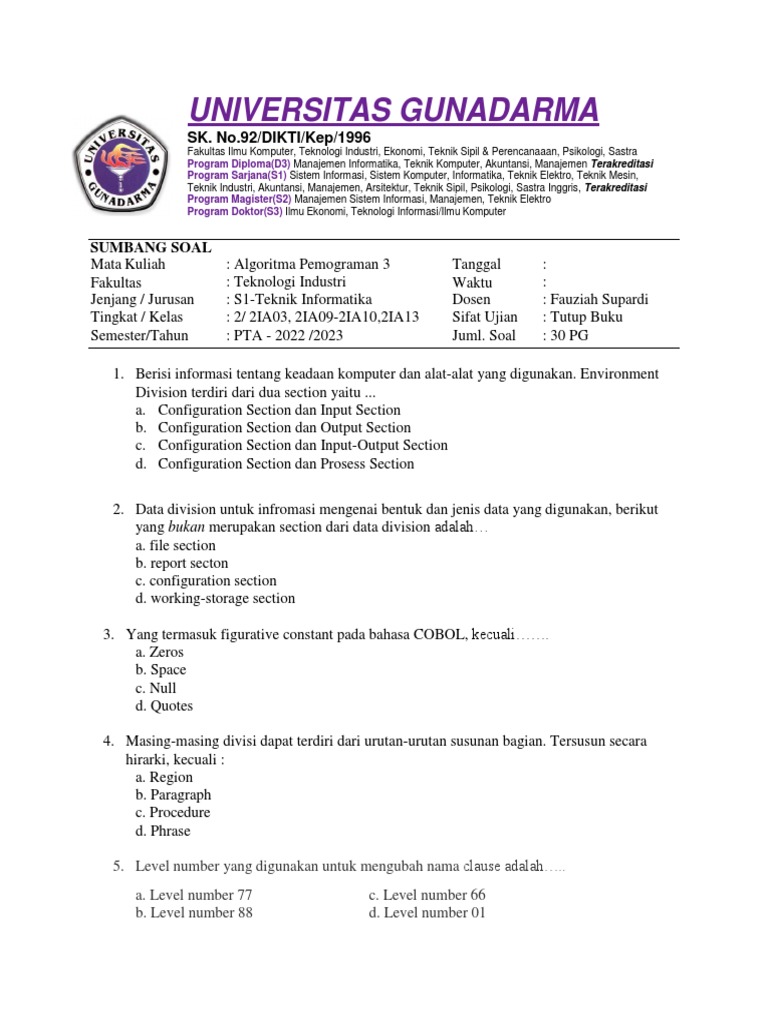 Soal Ujian Algoritma Pemrograman 3 | PDF | Komputer