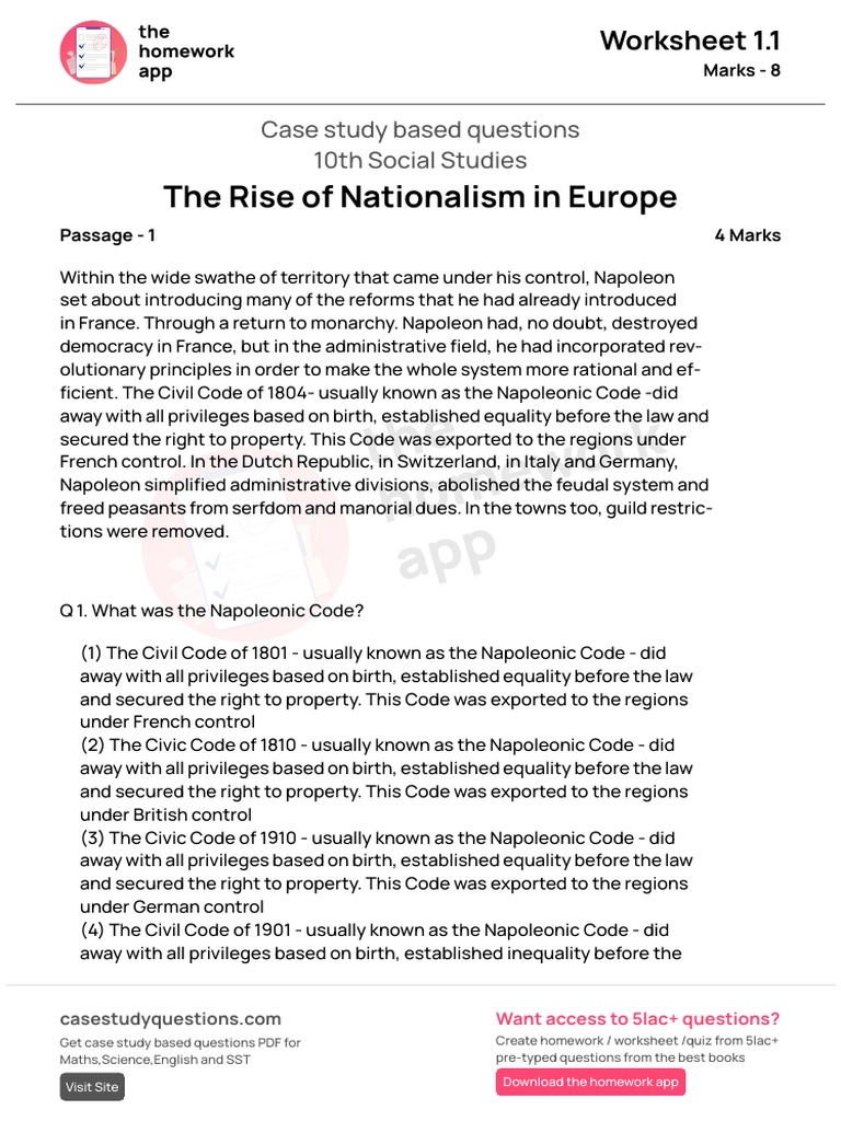 casestudyquestion.com - [Worksheet 1.1] - [The Rise of Nationalism in ...