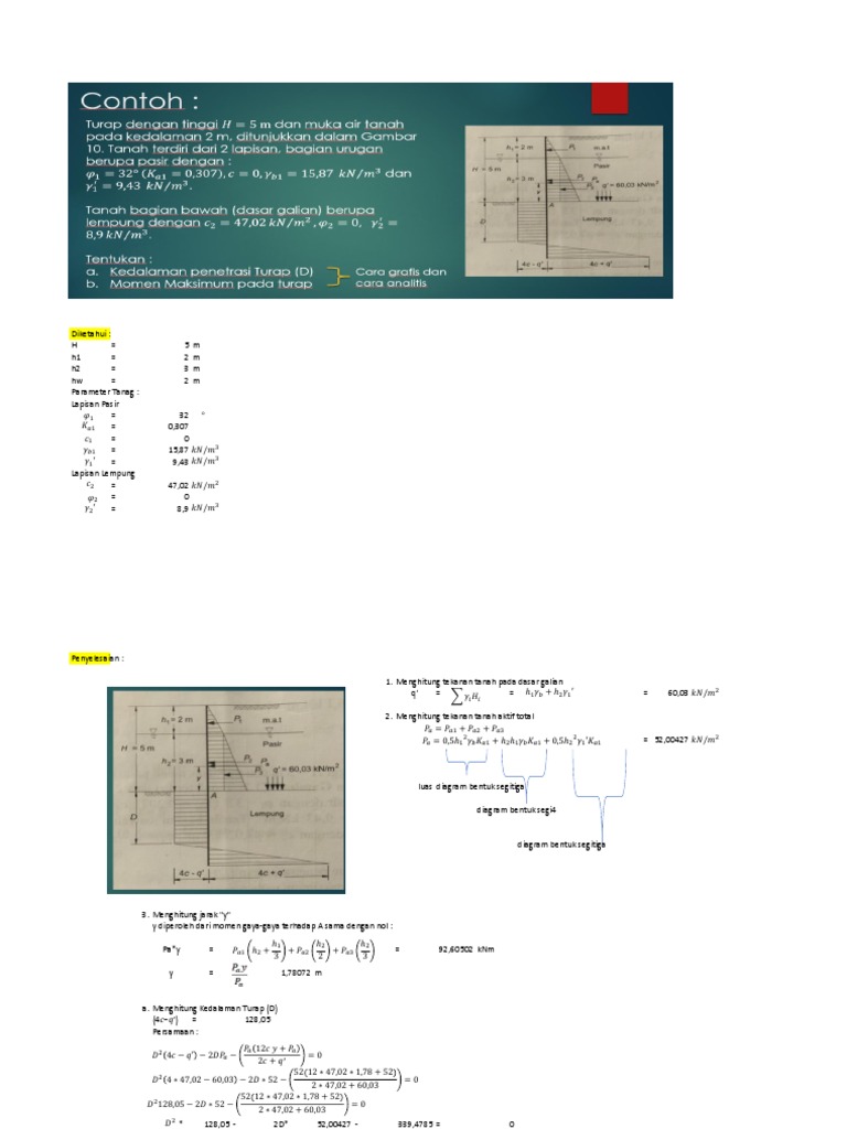 Contoh 2. Turap Pada Tanah Kohesif Urugan Tanah Granuler | PDF
