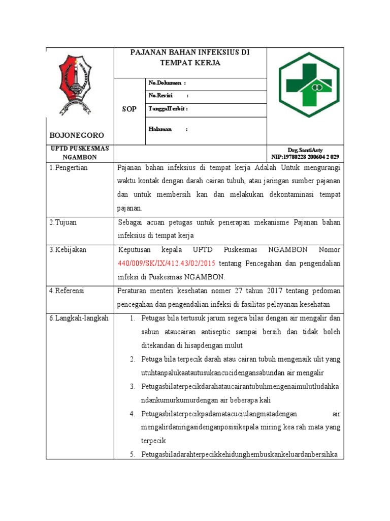 SOP Pajanan Bahan Infeksius Di Tempat Kerja | PDF