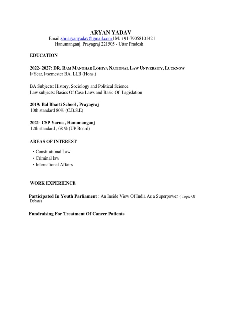 CV Aryan Yadav PDF | PDF
