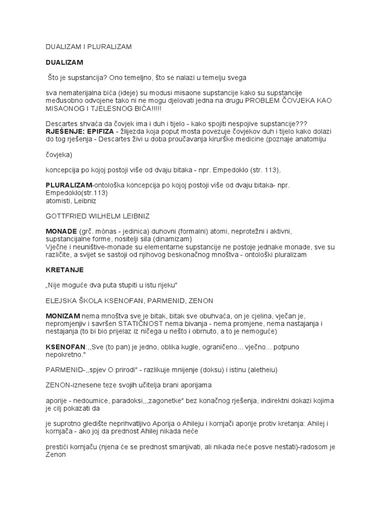 DUALIZAM I PLURALIZAM - Odt | PDF
