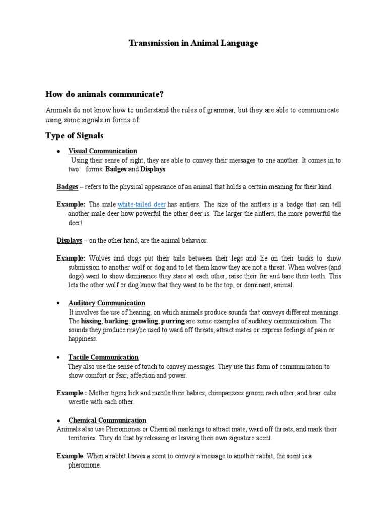 Transmission in Animal Language | PDF
