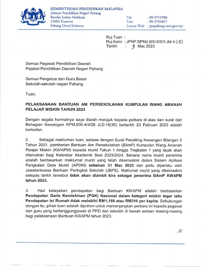 Surat Pelaksanaan Kwapm Tahun 2023 PDF | PDF