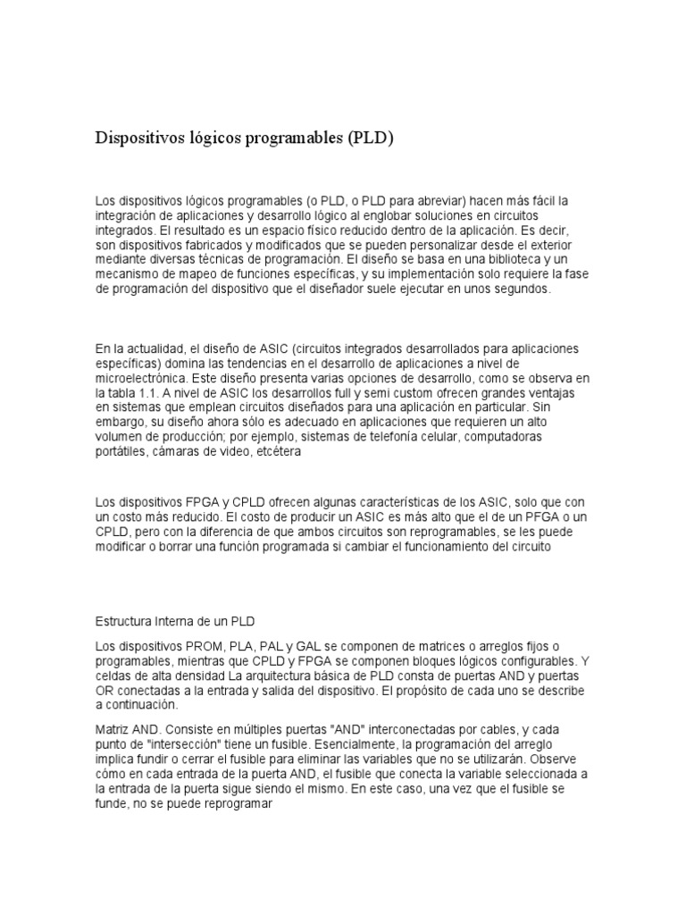 Dispositivos Lógicos Programables (PLD) | PDF | Arreglos de compuertas lógicas programables en ...